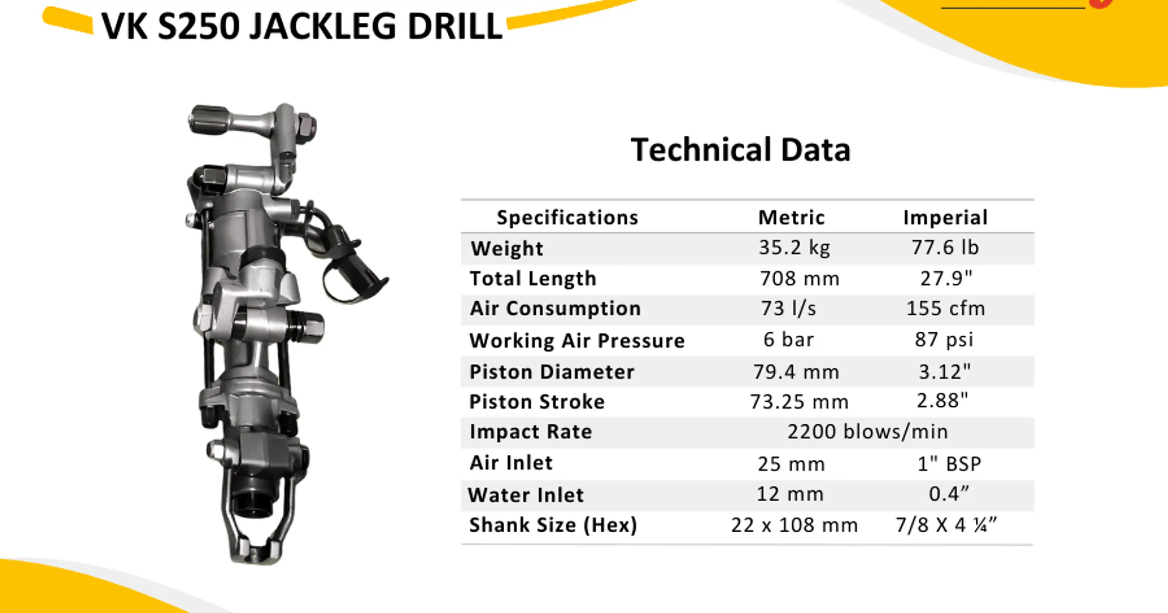 VK S250 Jackleg Drill | Boart Longyear S250 Jackleg Drill
